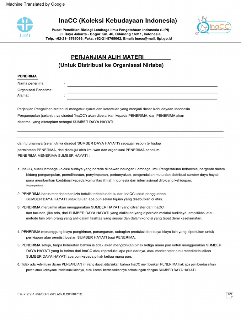 MTA Template LIPI | PDF