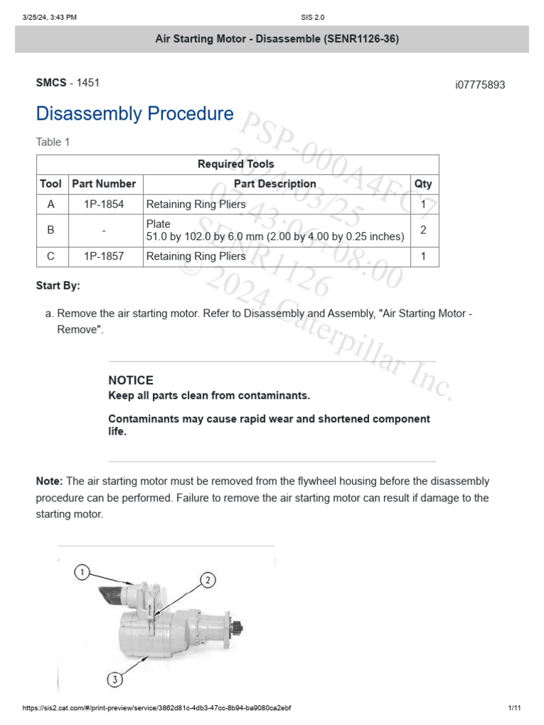 Air Starting Motor - Disassemble (SENR1126-36) | PDF | Screw | Gear