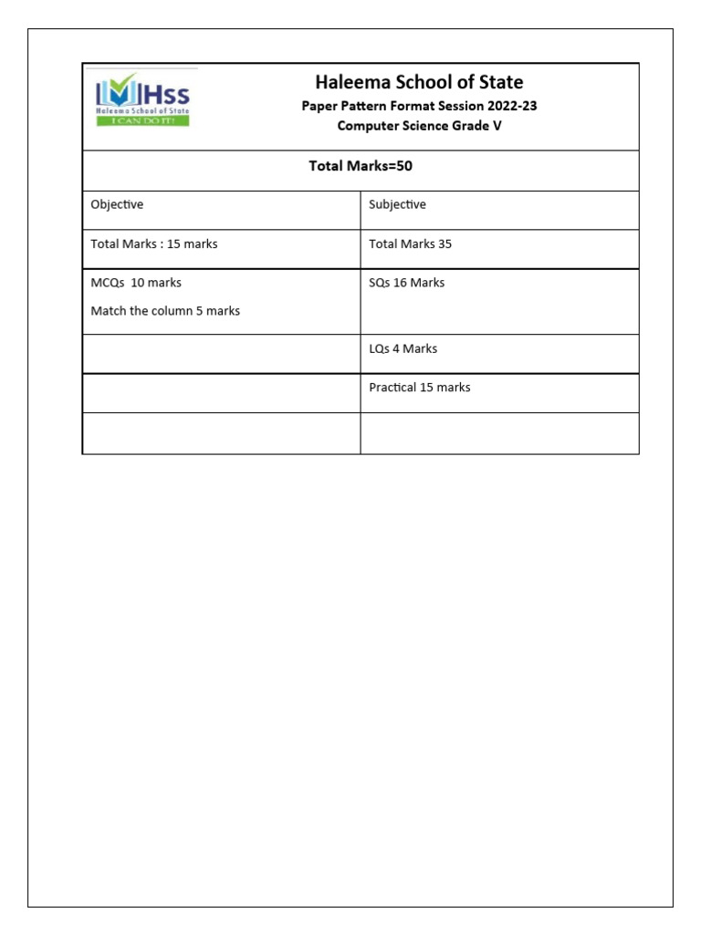 Computer Science Pattern Format 2022-23 | PDF