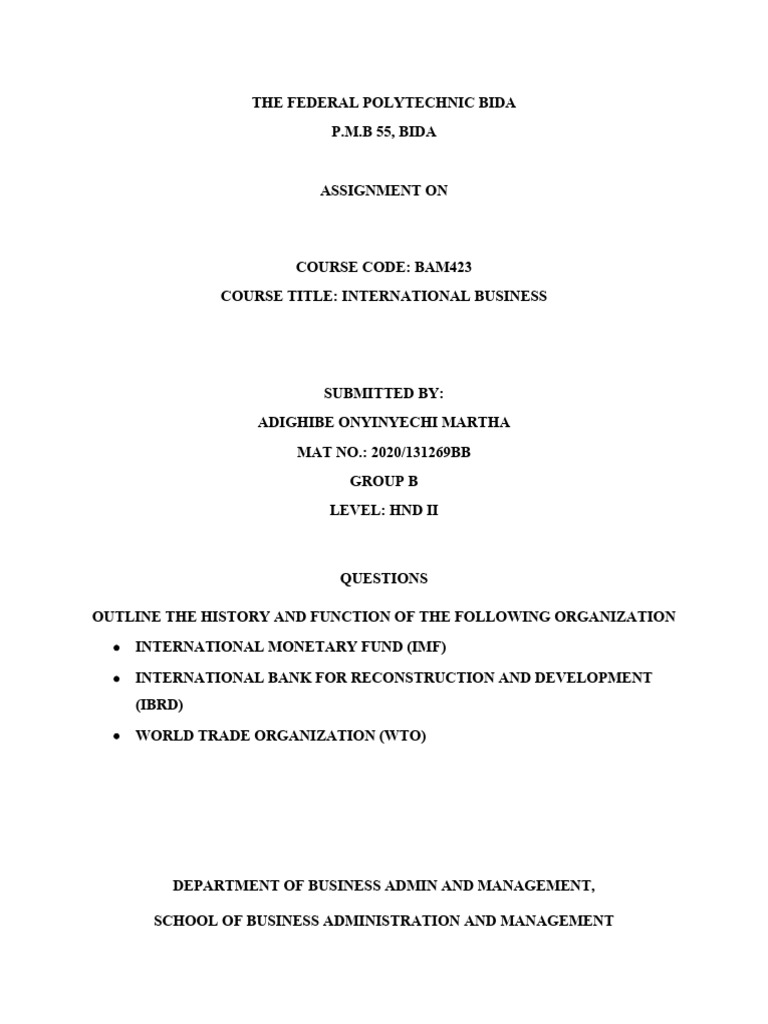 History and Functions of IMF, IBRD, WTO | PDF | World Trade ...
