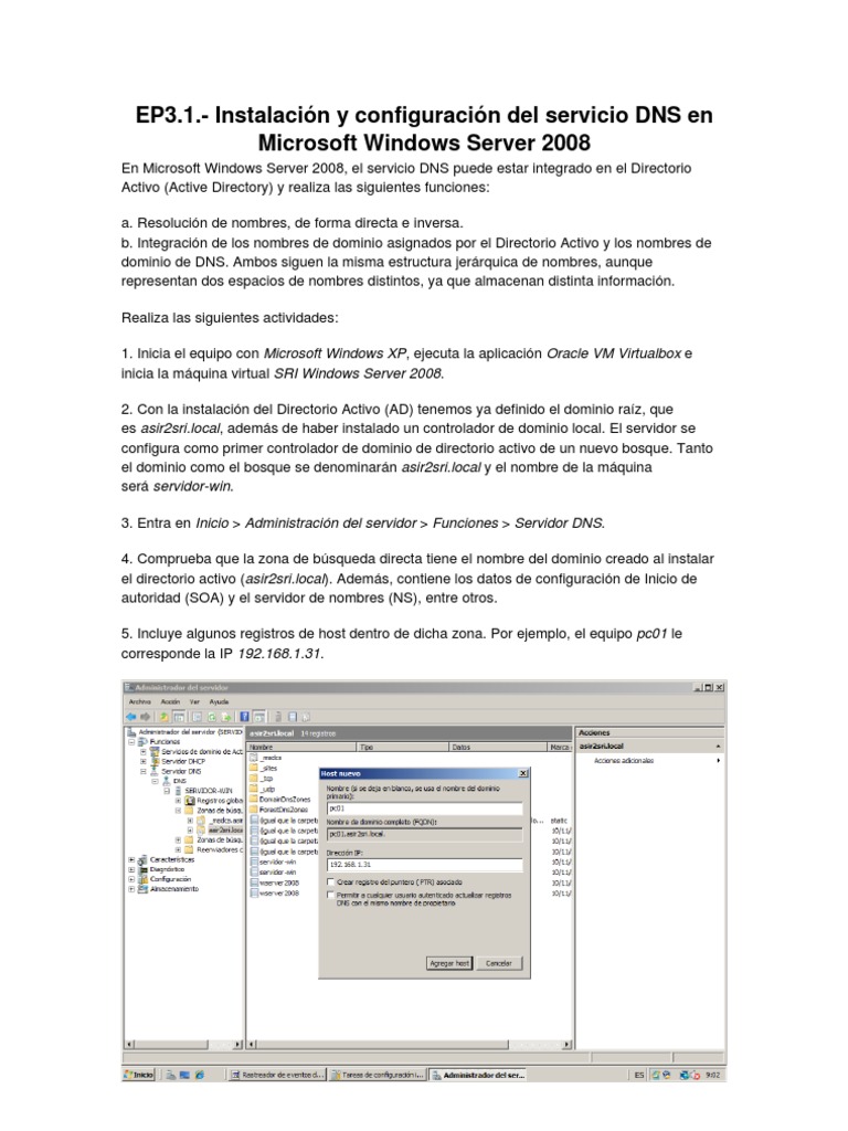 EP3.1. - Instalación y Configuración Del Servicio DNS en Microsoft Windows Server 2008 ...