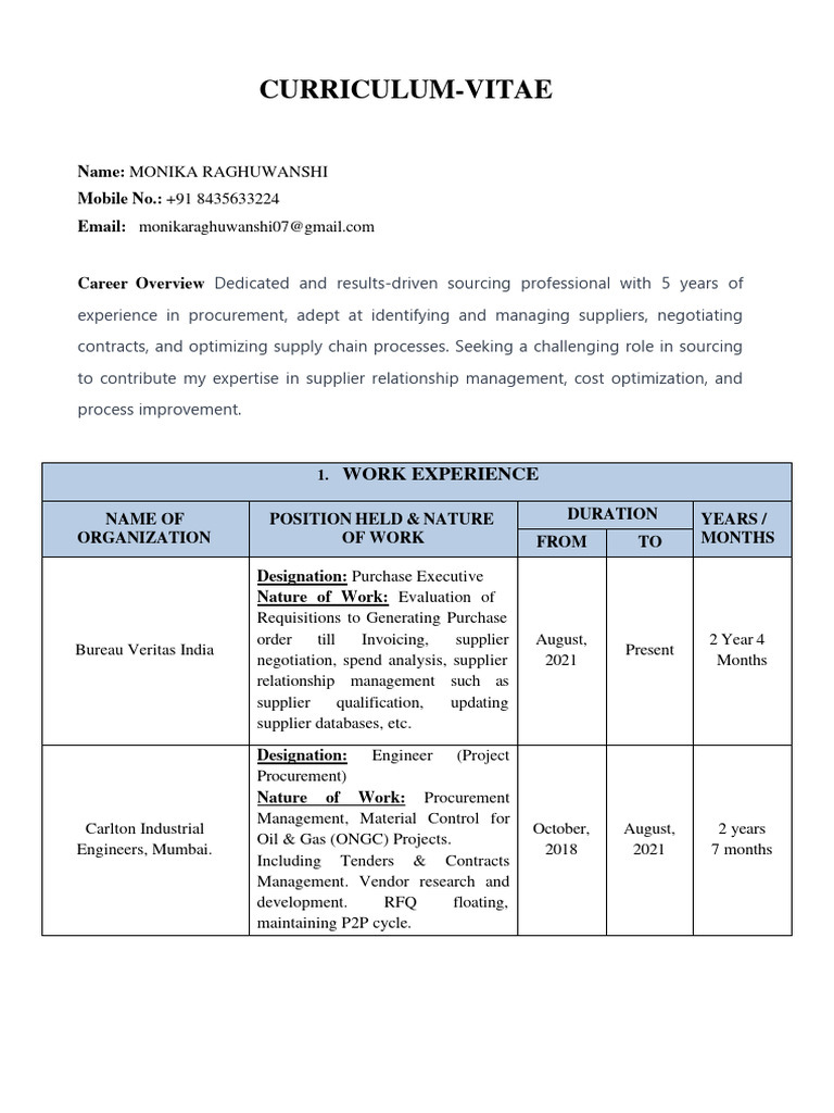 Monika CV - 1 | PDF | Procurement | Supply Chain