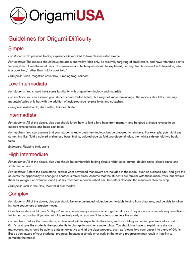 Origami Difficulty Level Guidelines | PDF | Origami
