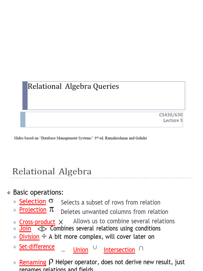 Lecture 03 | PDF | Relational Model | Data Management