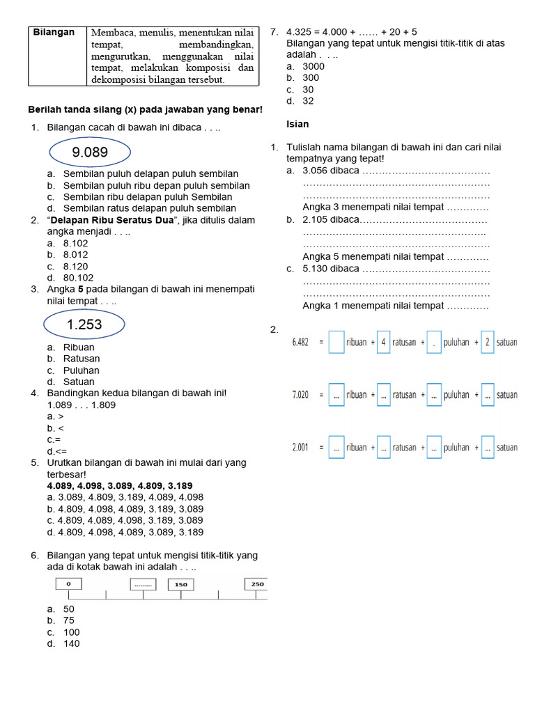 Latihan Bilangan untuk Siswa | PDF | Metode & Bahan Ajar
