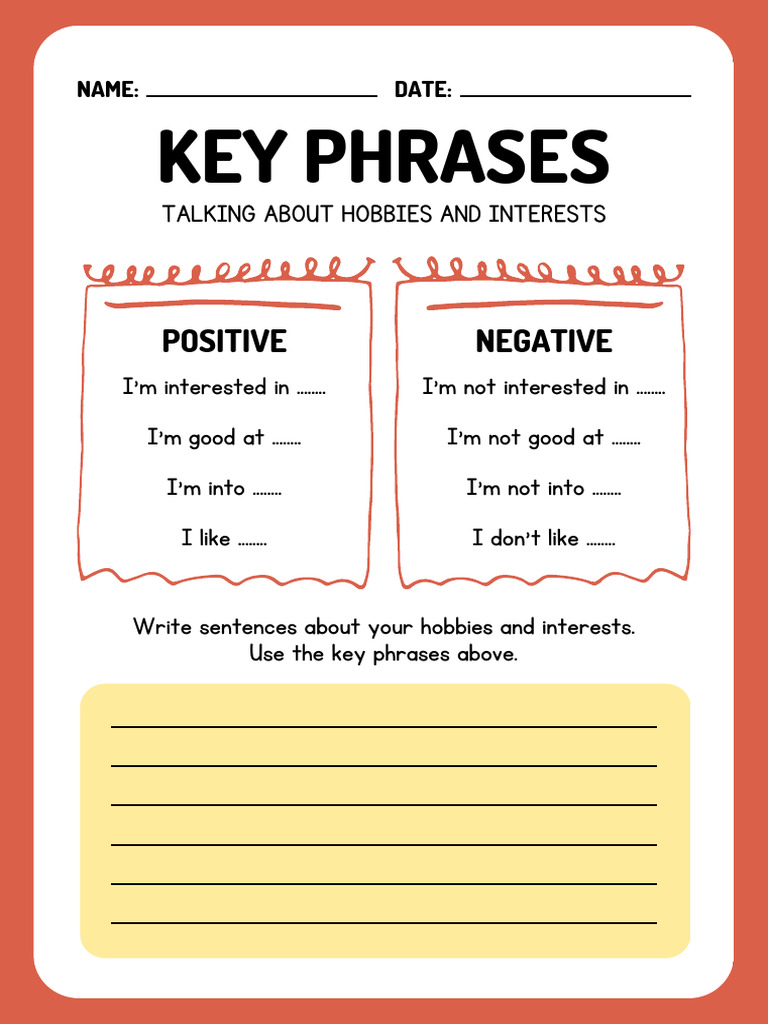 Hobbies and Interests Key Phrases Writing Handout-2 | PDF | Sports ...