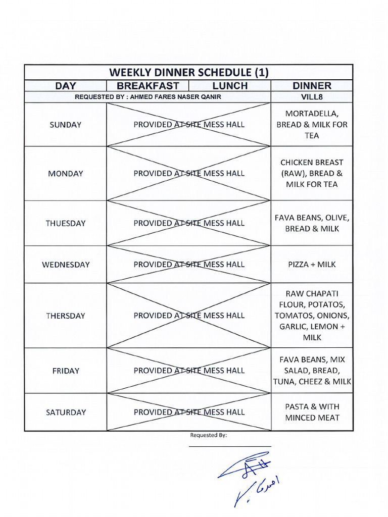 Dinner Schedule | PDF