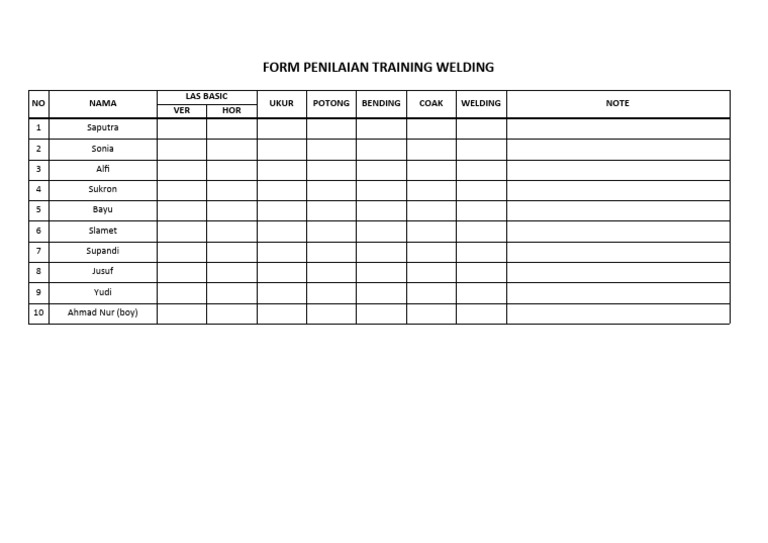 Welding Training Assessment Form | PDF