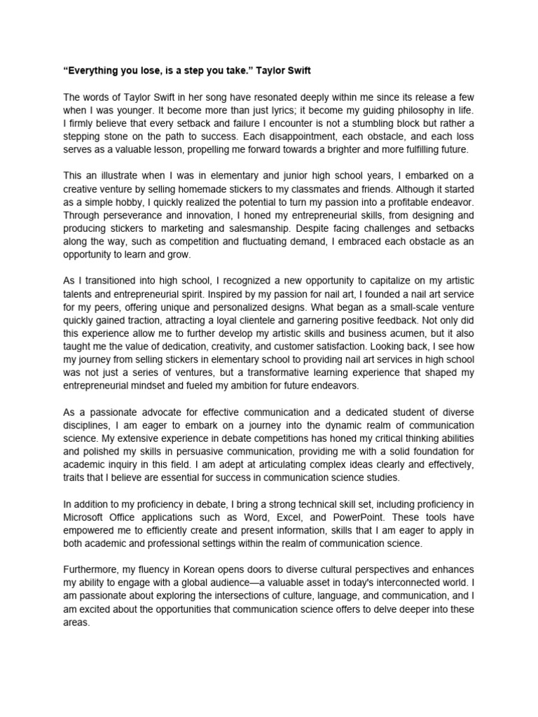 Alika Personal Statement | PDF | Entrepreneurship | Communication