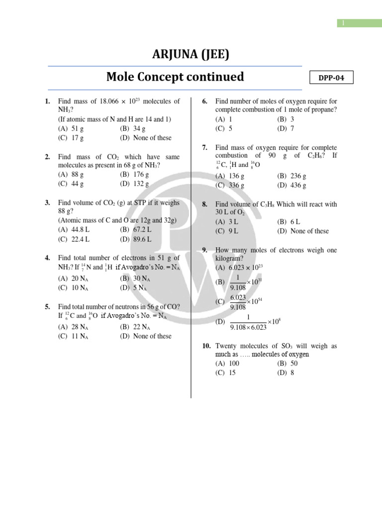 Some Basic Concepts Of Chemistry Pdf Mole Unit Atoms