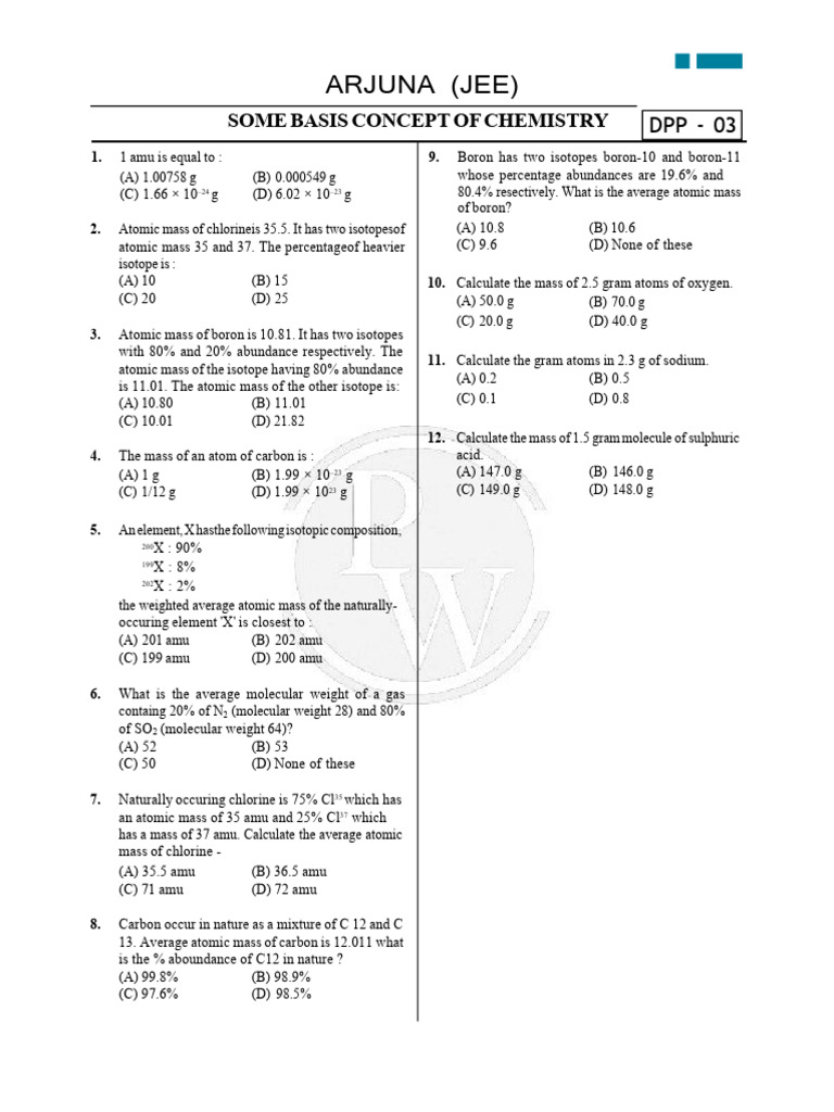 Some Basic Concepts Of Chemistry Pdf Molecular Mass Atoms