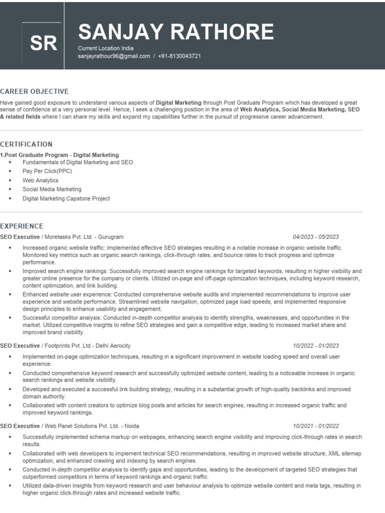 SanjayRathore Resume - 1705074926 | PDF | Search Engine Optimization ...