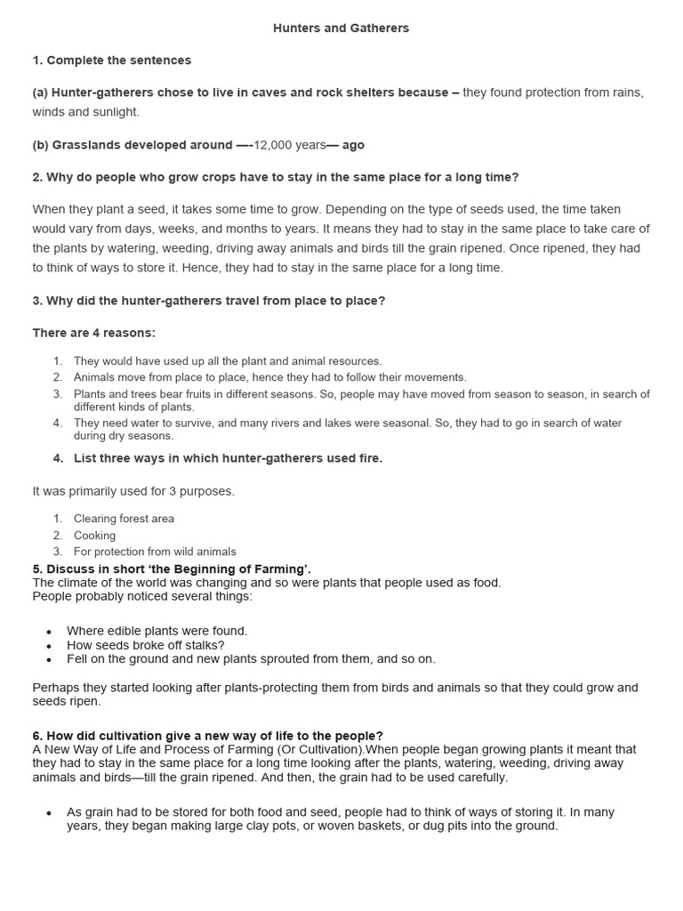 Notes - Hunters and Gatherers | PDF | Hunter Gatherer | Seed