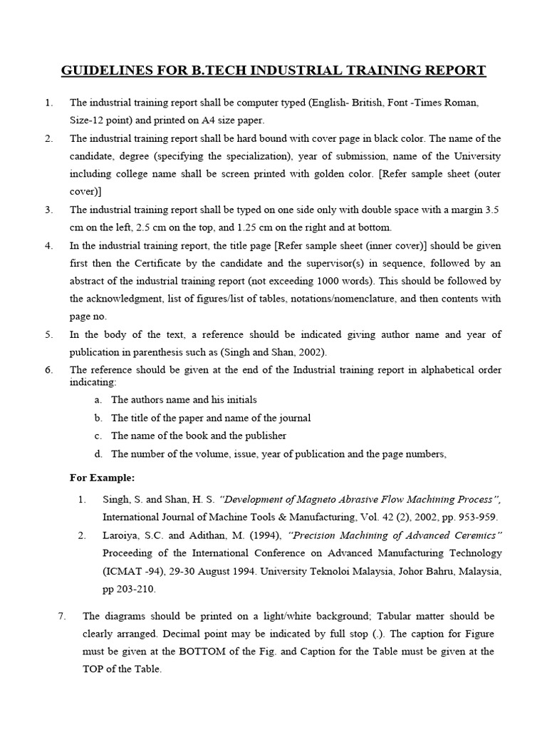 B.Tech Industrial Training Report Guidelines | PDF | Engineering ...