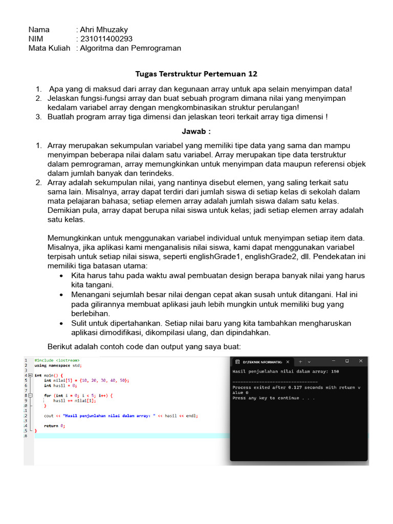 Pemrograman dan Teori Array Tiga Dimensi | PDF