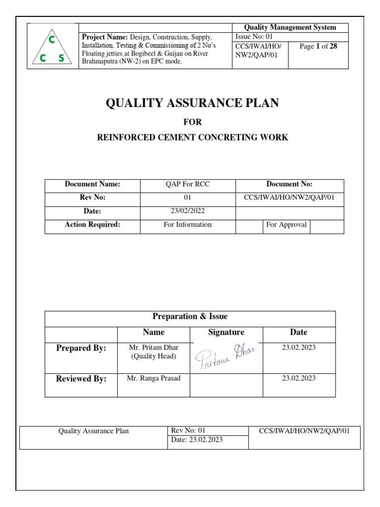 Quality Assurance Plan for RCC Jetties | PDF | Quality Assurance | Business