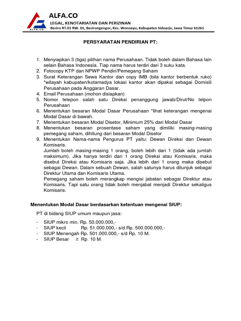Form Pendirian PT | PDF