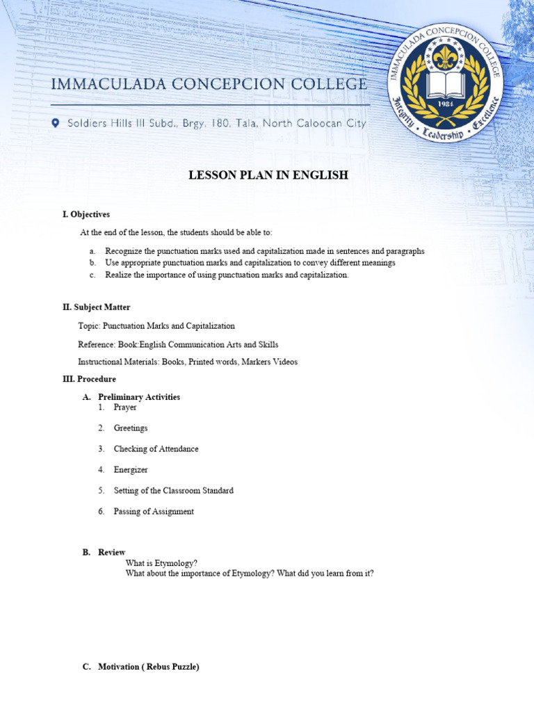 Lesson Plan in Fs1 | PDF | Punctuation | Comma