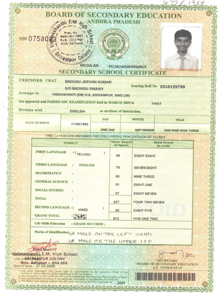 JEEVAN KUMAR BADUGU_TENTH CERTIFICATE | PDF