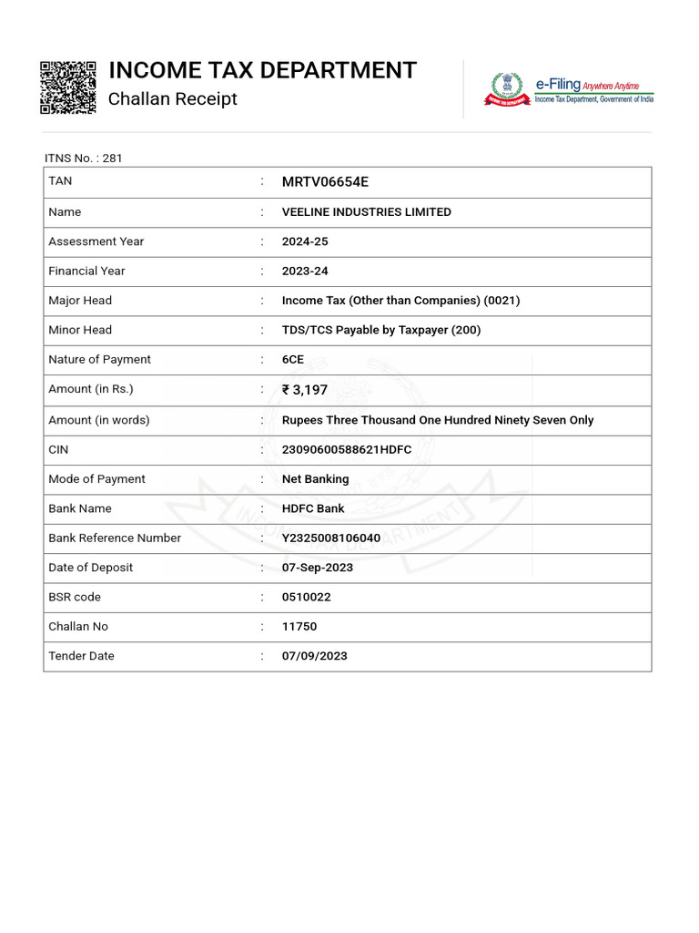 TCS ChallanReceipt Aug-23 | PDF | Taxes | Economies