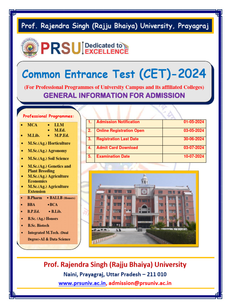 PRSU CET-2024 Admission Schedule | PDF | University And College ...