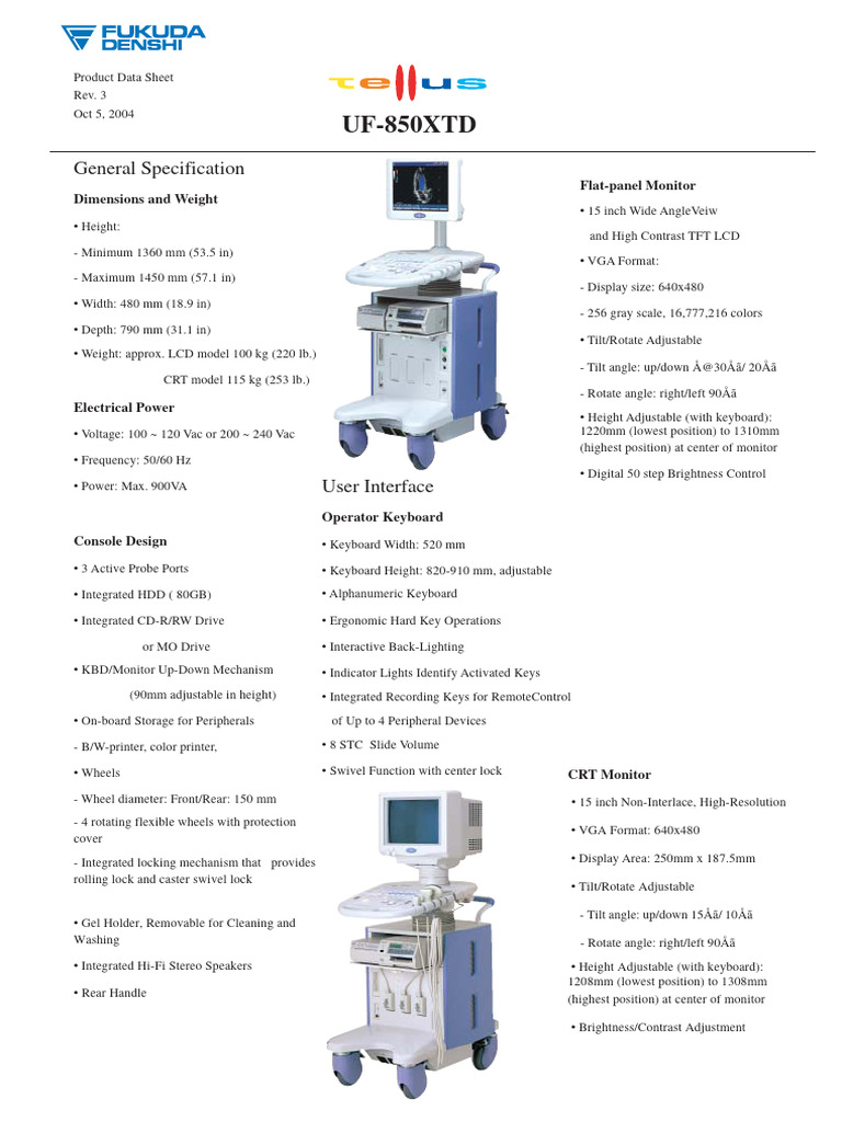 Fukuda UF-850XTD - DataSheet | PDF | Computer Monitor | Medical Ultrasound