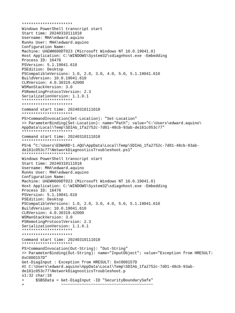 PowerShell Transcript - UAEWH600DT023.Nt8bdGrw.20240310111018 | PDF | Microsoft Windows | Ibm Pc ...