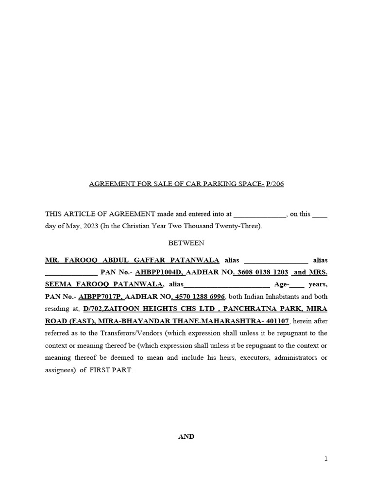 Car Parking Space Sale Agreement | PDF | Private Law | Common Law