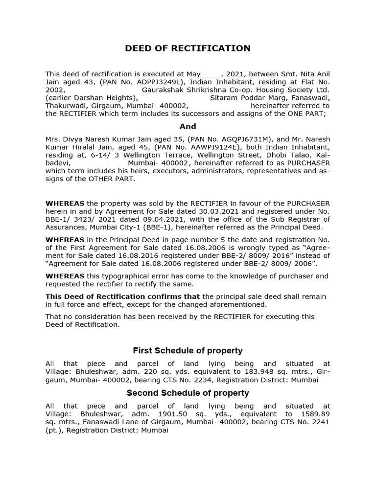 Deed of Rectification Draft 2 | PDF | Law And Economics | Land Law