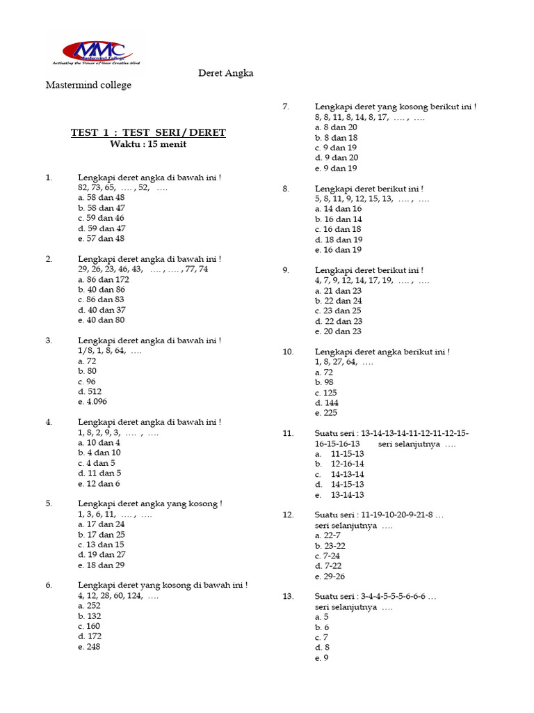 Deret Angka: Soal dan Jawaban | PDF
