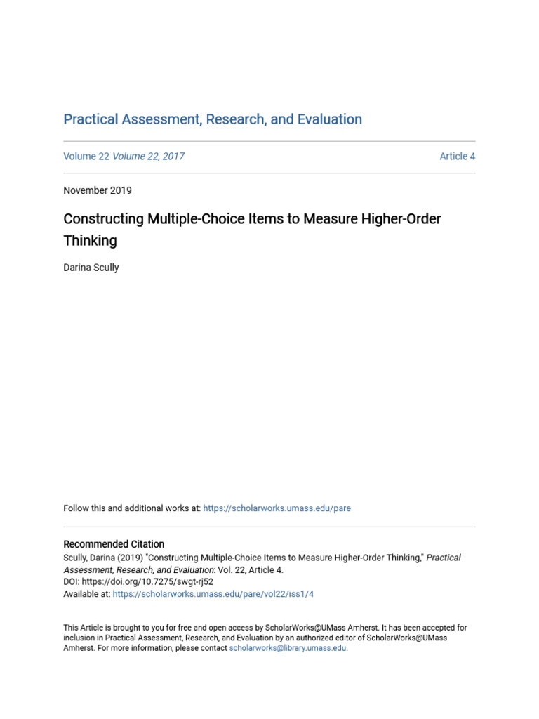 Constructing Multiple-Choice Items To Measure Higher-Order Thinki | PDF | Multiple Choice | Thought