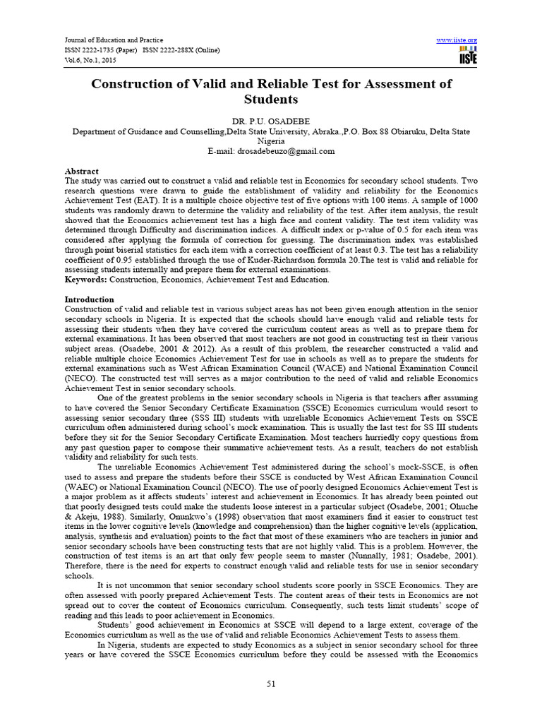 Construction of Reliability and Validity of Test | PDF | Validity ...