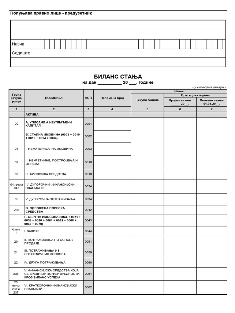 Bilans Stanja Skraceni APR | PDF