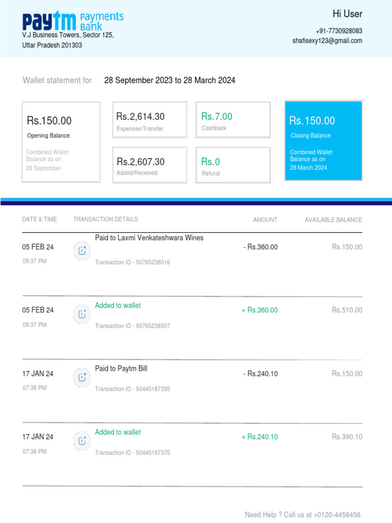 Wallet Statement 1254555075 | PDF | Financial Services | Services ...