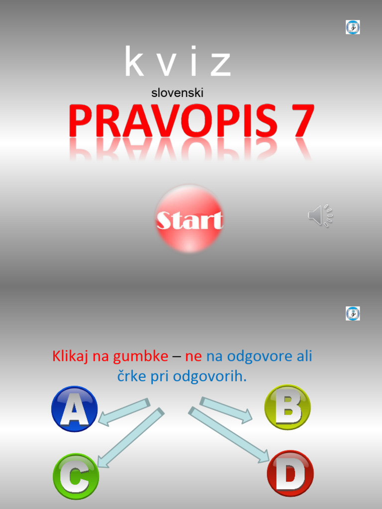 Kviz Pravopis SLO7 - Samo Vprašanja | PDF
