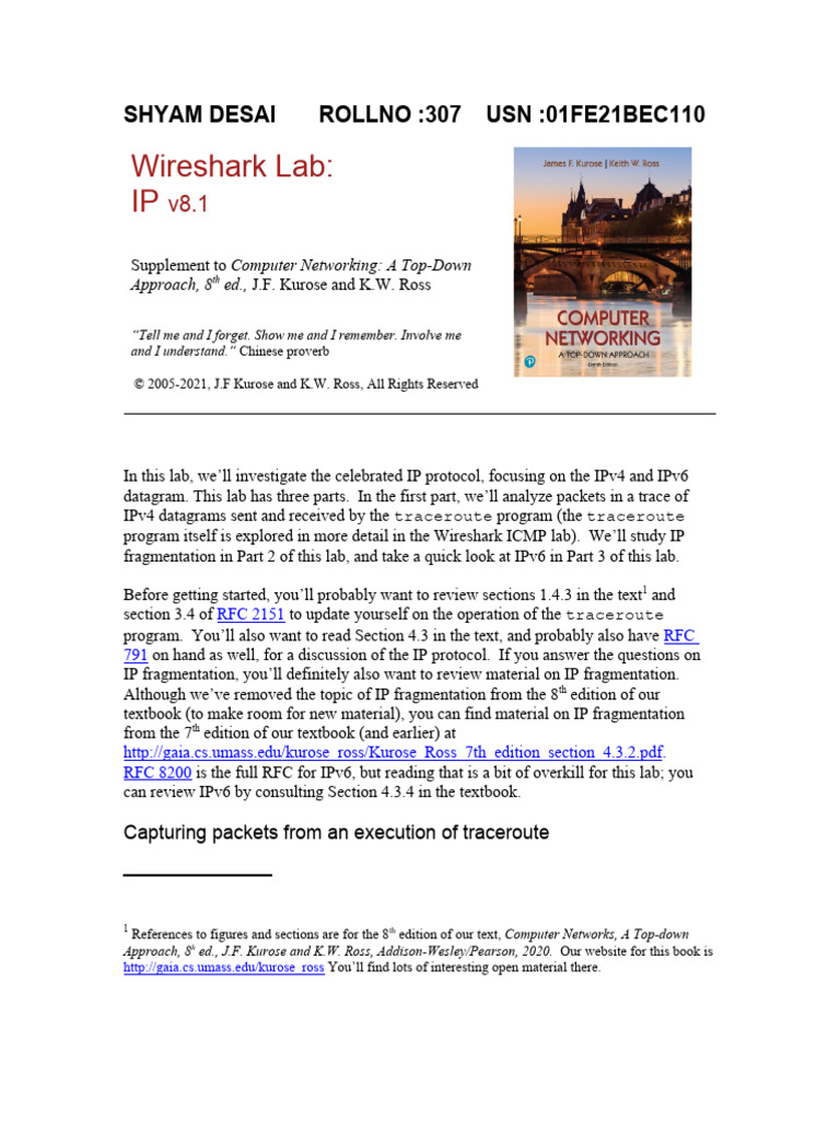 Wireshark Lab: Analyzing IP Protocols | PDF | Internet Protocols | I Pv6