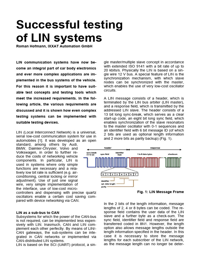 LIN Testing | PDF | Computer Engineering | Information And ...