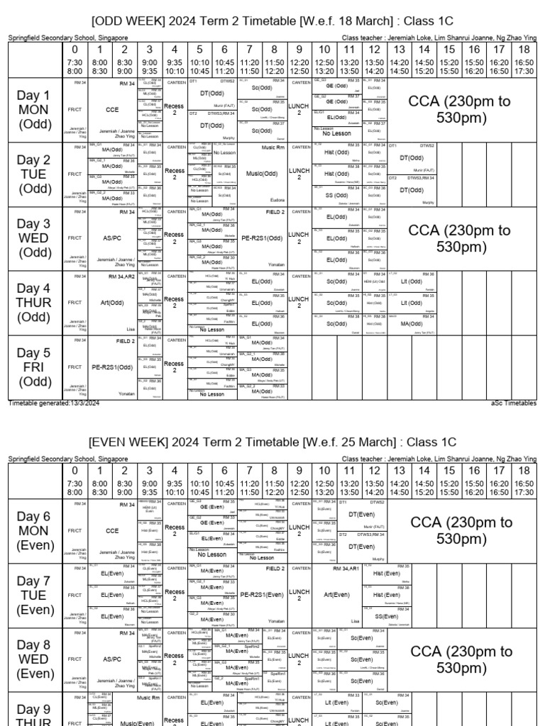 2024 t2 1c Timetable | PDF
