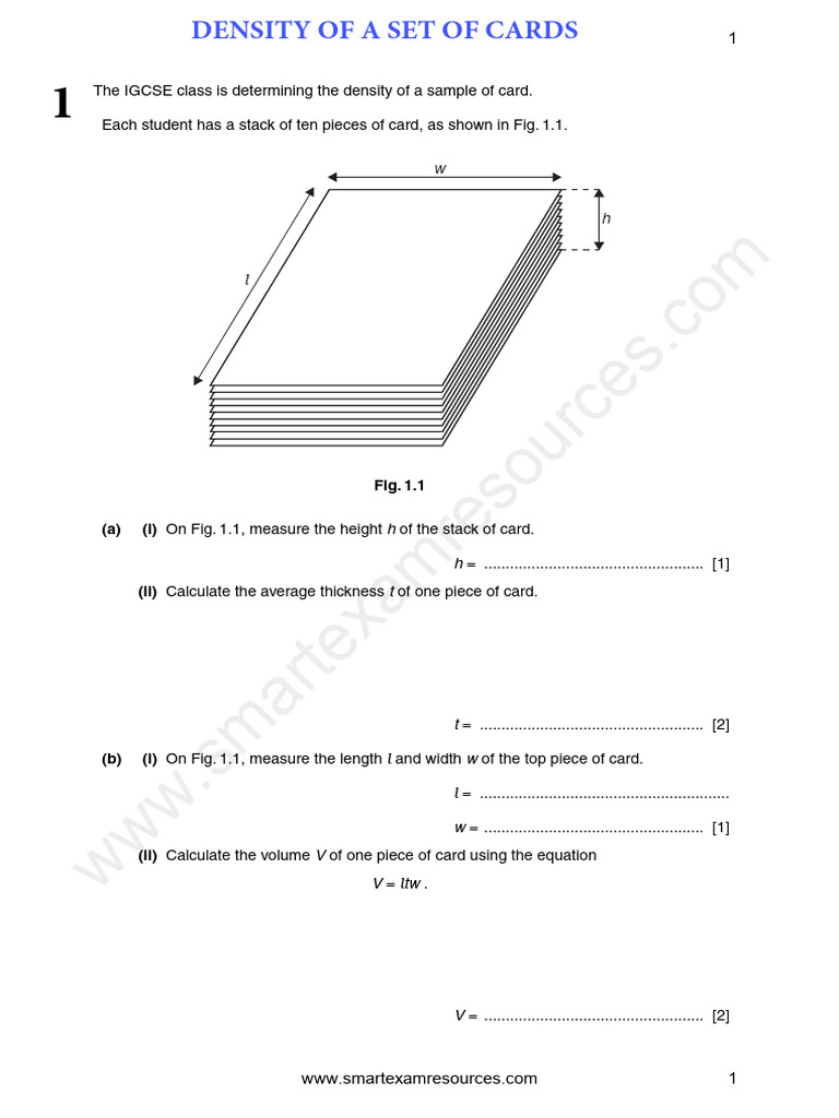 1.2.1 - Density of A Set of Cards-Set-1-Qp-Ms | PDF | Density | Metrology