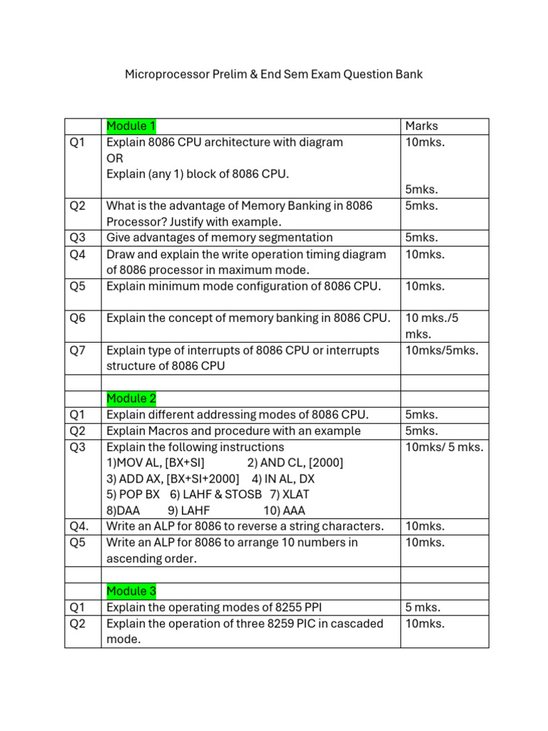 Microprocessor Prelim & End Sem Exam Question Bank | PDF | Central Processing Unit | Computer ...