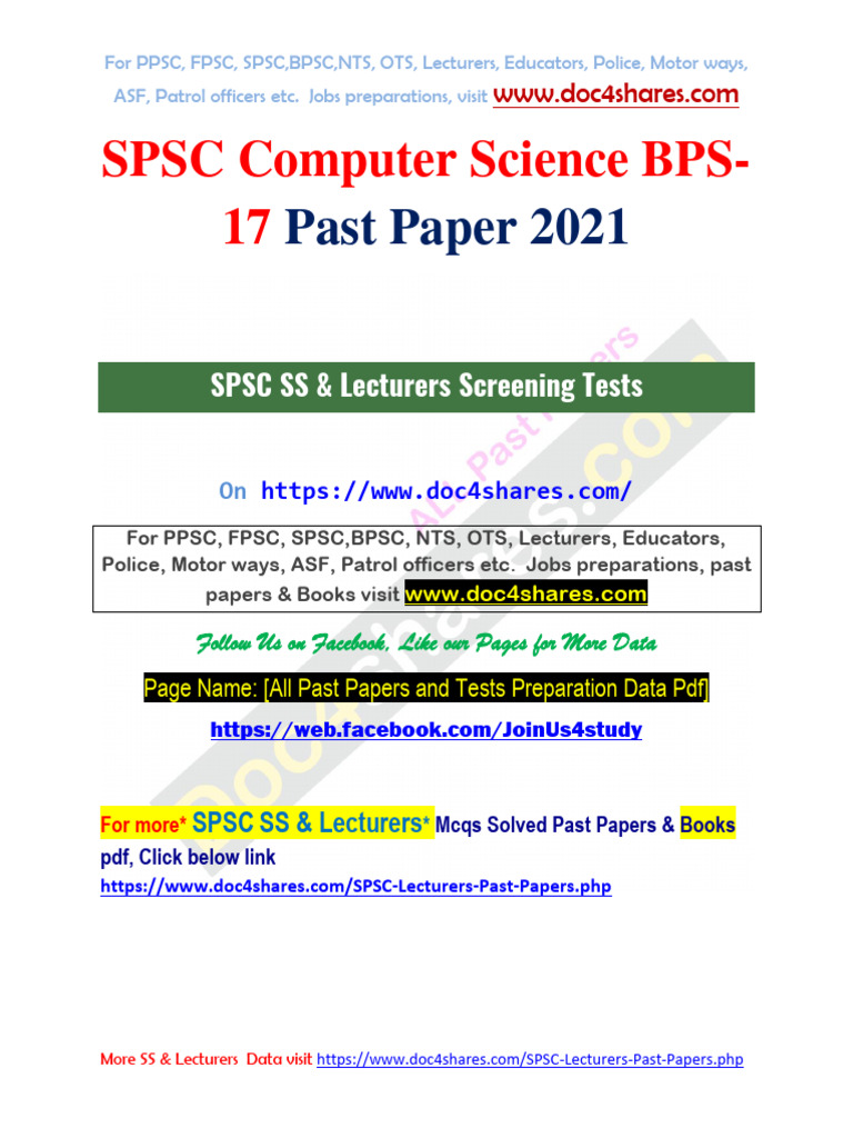 SPSC Computer Science BPS-17 Past Paper 2021 | PDF | Inspector | Law ...