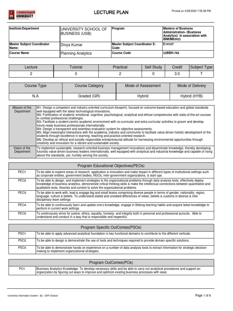 Planning Analytics Syllabus | PDF | Knowledge | Critical Thinking Planning Analytics Syllabus | PDF | Knowledge | Critical Thinking