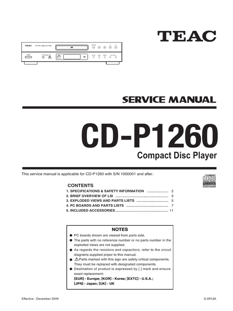 TEAC CD-P1260 Service Manual | PDF | Laser | Computer Engineering