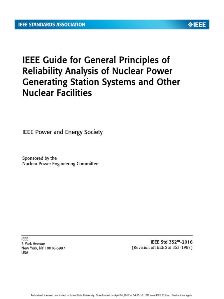 IEEE 352 [Guide for General Principles of Reliability Analysis of Nuclear Power Generating ...