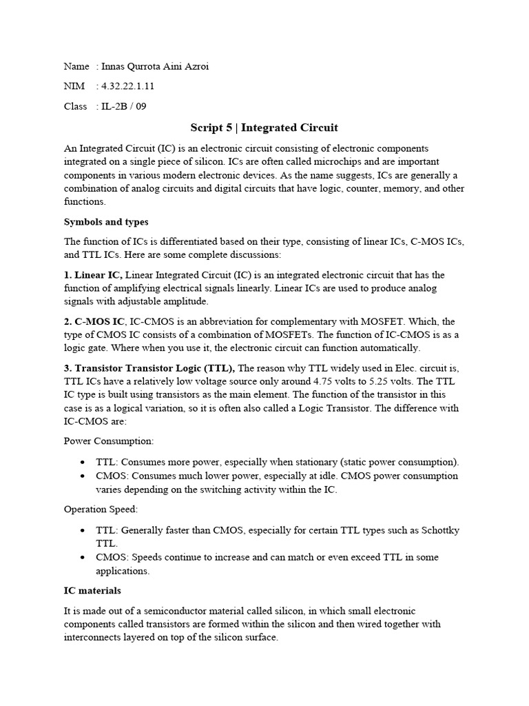 Integrated Circuits: Types and Functions | PDF | Integrated Circuit | Cmos