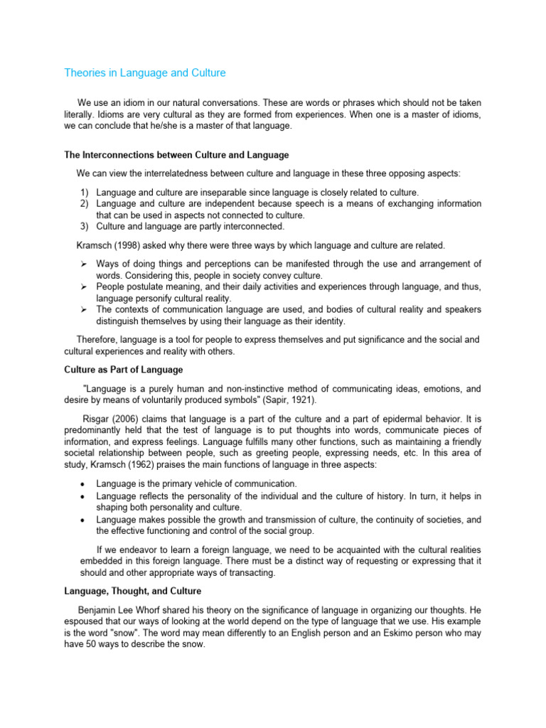 Theories in Language and Culture | PDF | English Language | Language ...