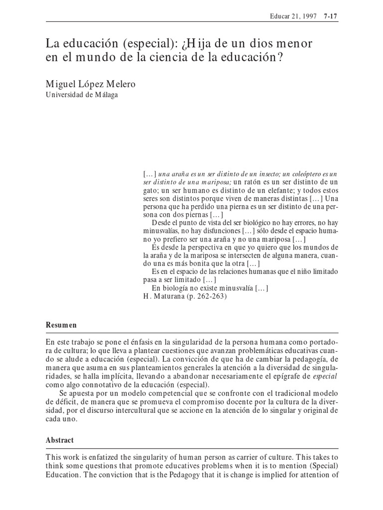 López Melero-1997 - La - Educación Especial ¿Hija de Un Dios Menor ...