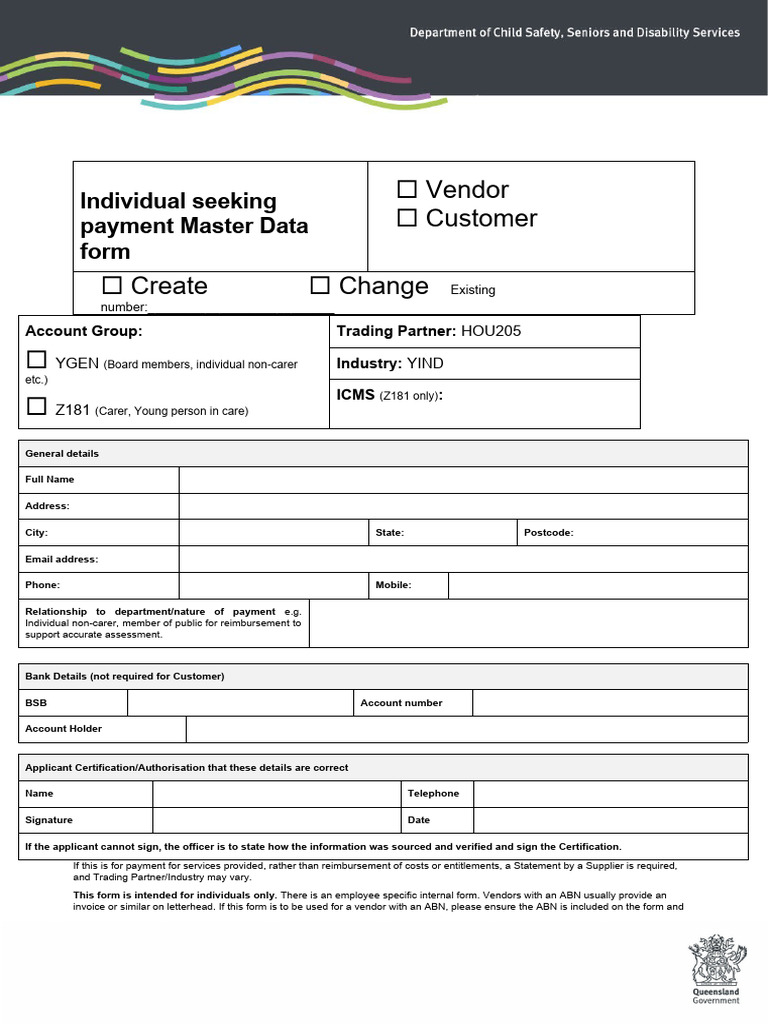 Individual Payment Master Data Form | PDF | Reimbursement | Business