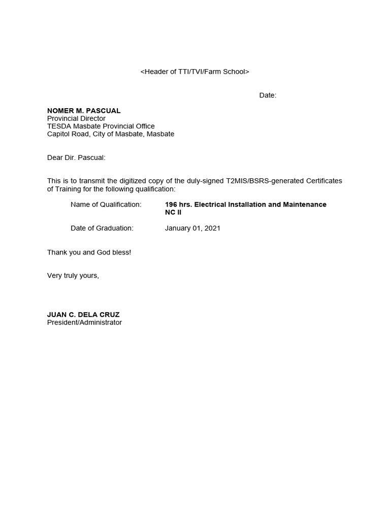 Transmittal of Digitized Cert of Training 3 | PDF