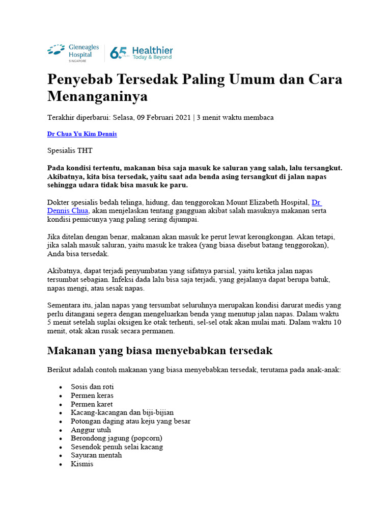Penyebab dan Penanganan Tersedak | PDF